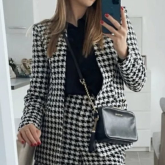 Zara | Jackets & Coats | Zara Women New Textured Houndstooth Jacket ...
